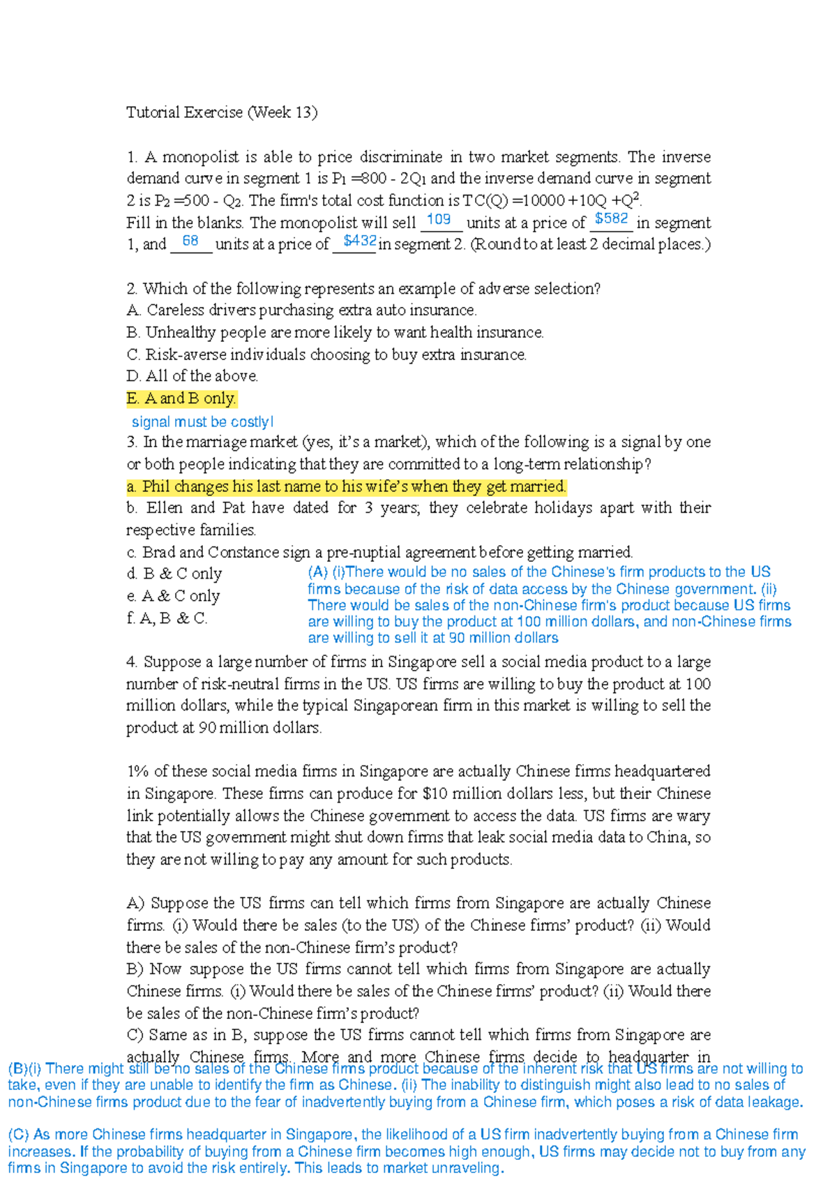 Tutorial worksheet Week 11 - Tutorial Exercise (Week 13) A monopolist is able to price ...