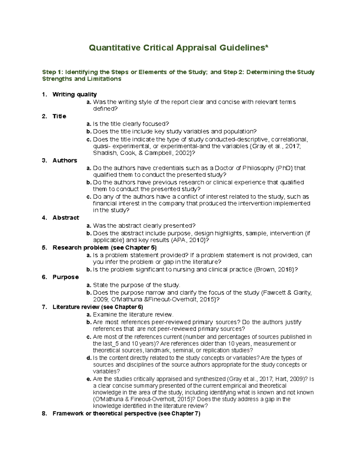 Quantitative Critical Appraisal Guidelines Writing Quality A Was The