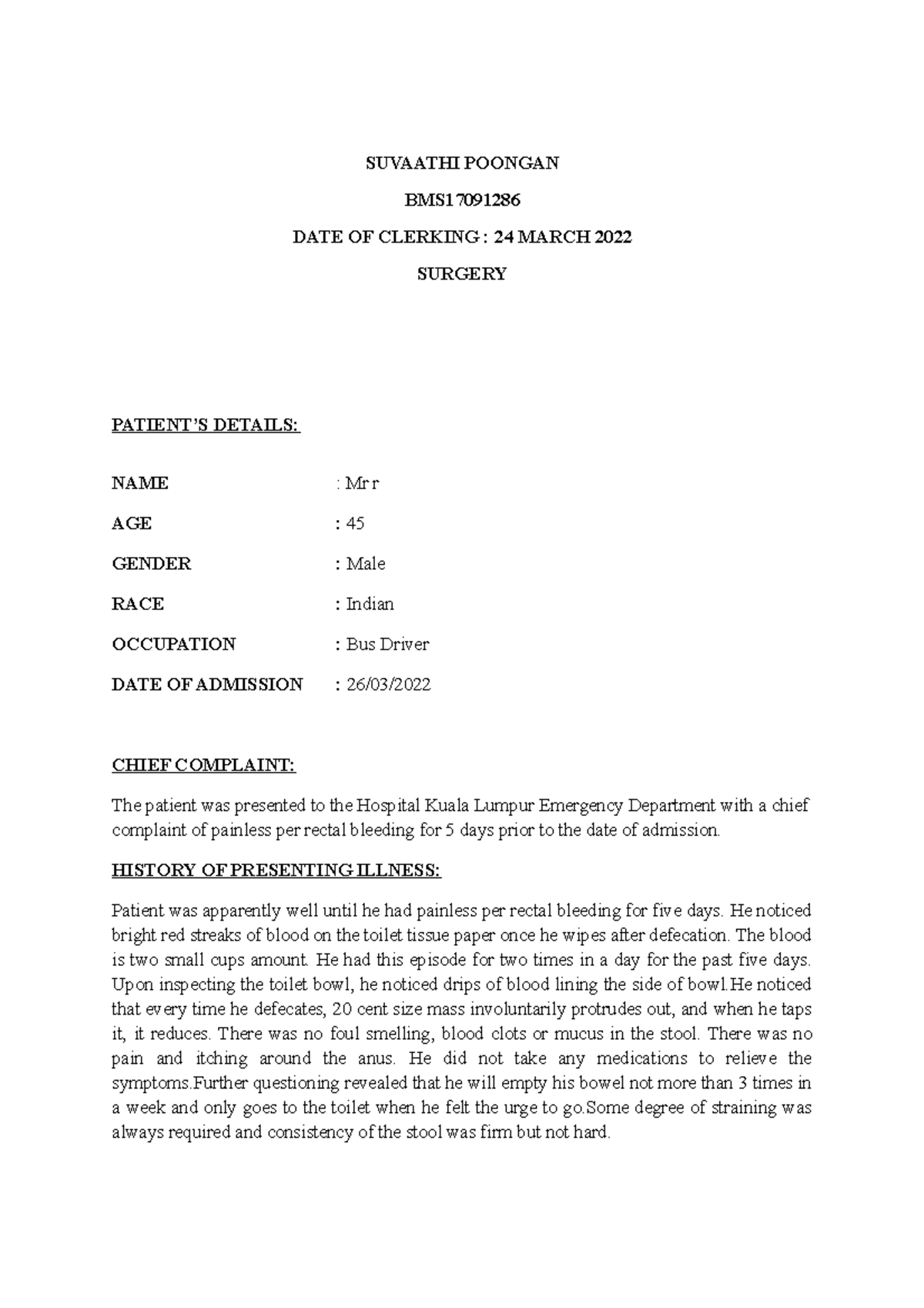 CWU haemorrhoids surgery - SUVAATHI POONGAN BMS DATE OF CLERKING : 24 ...