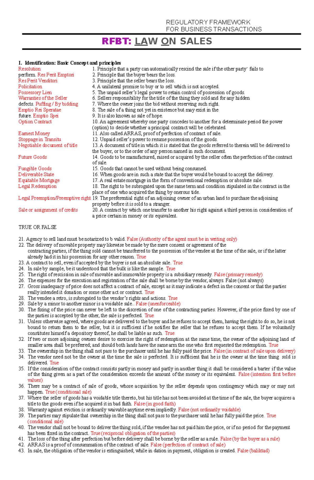 Business Law quiz for practical material with answers - REGULATORY ...