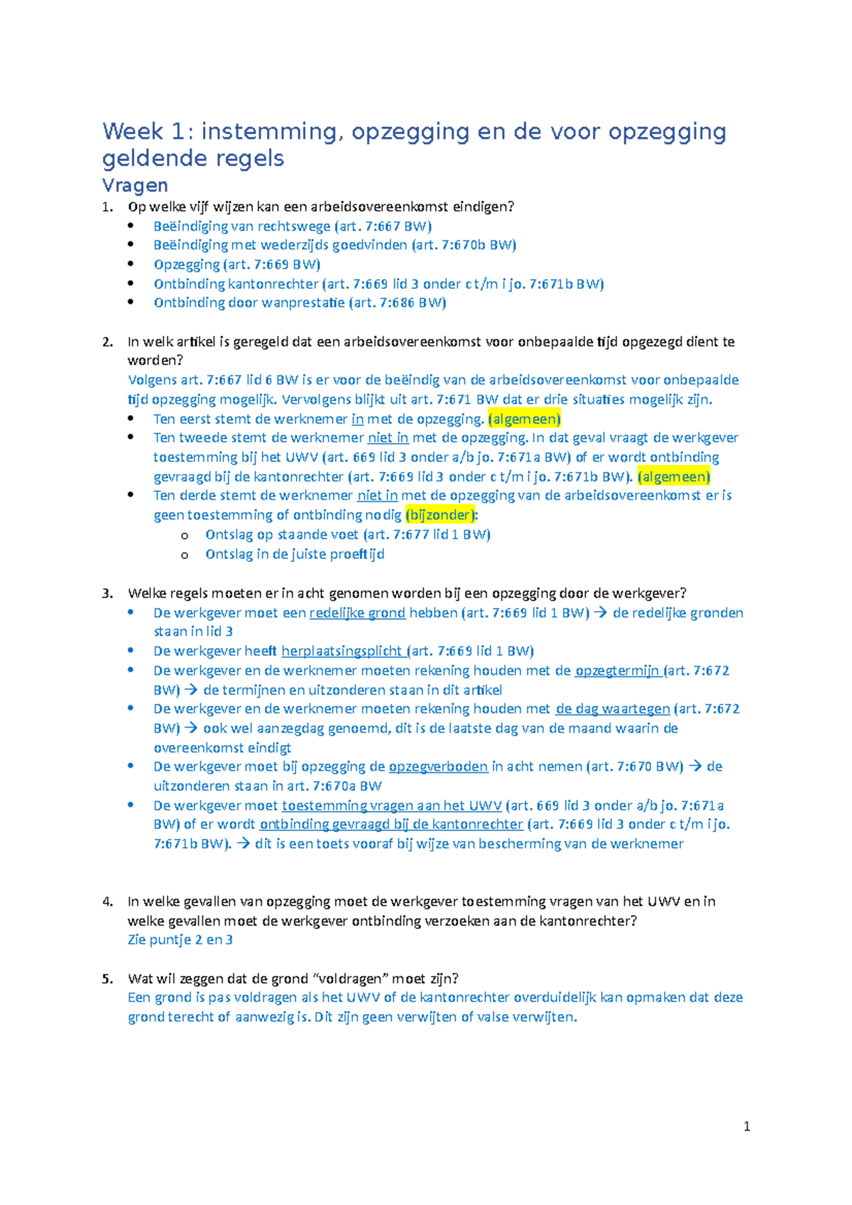 Opdrachten uit competentieboek 2021 - Week 1: instemming, opzegging en ...