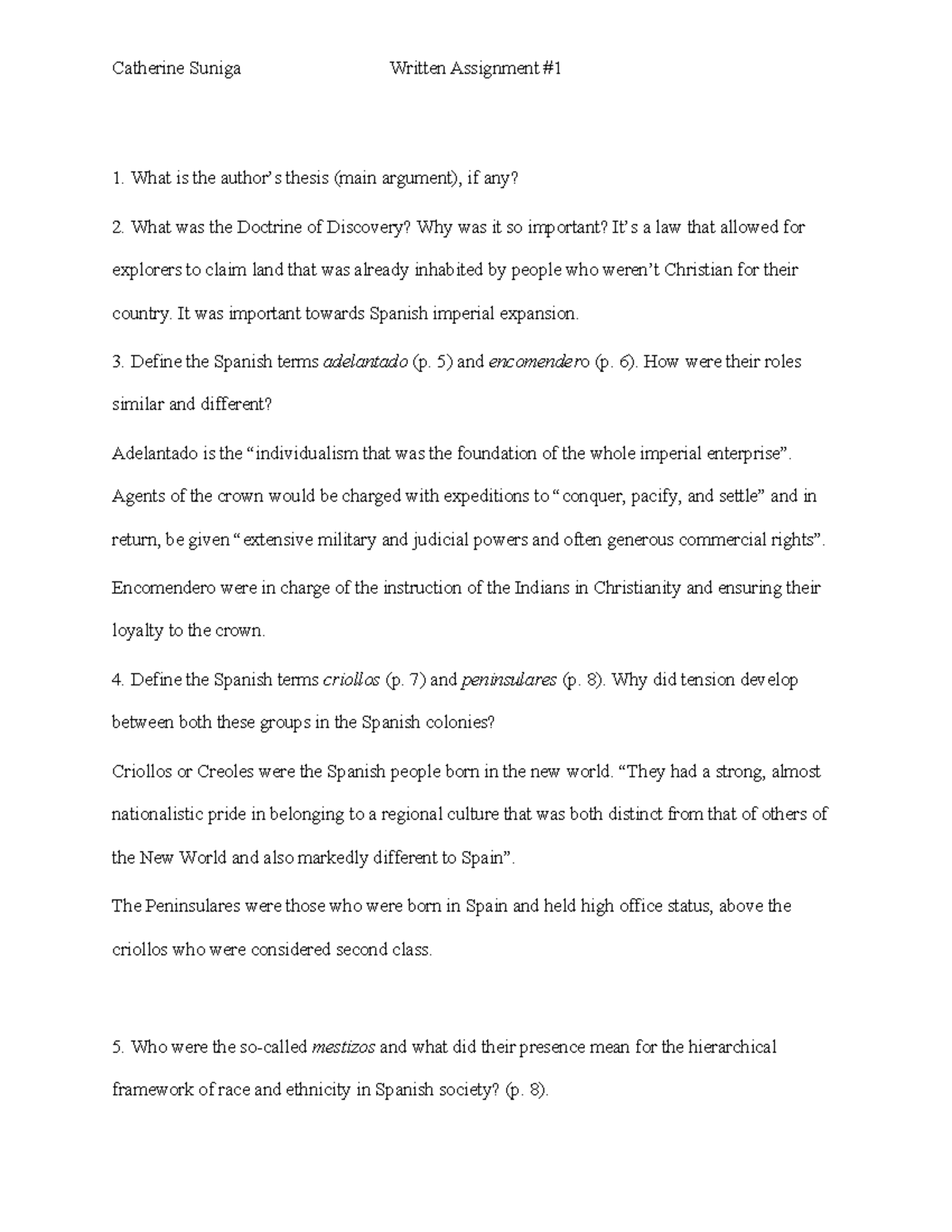 Written Assignment #1 - It was important towards Spanish imperial ...