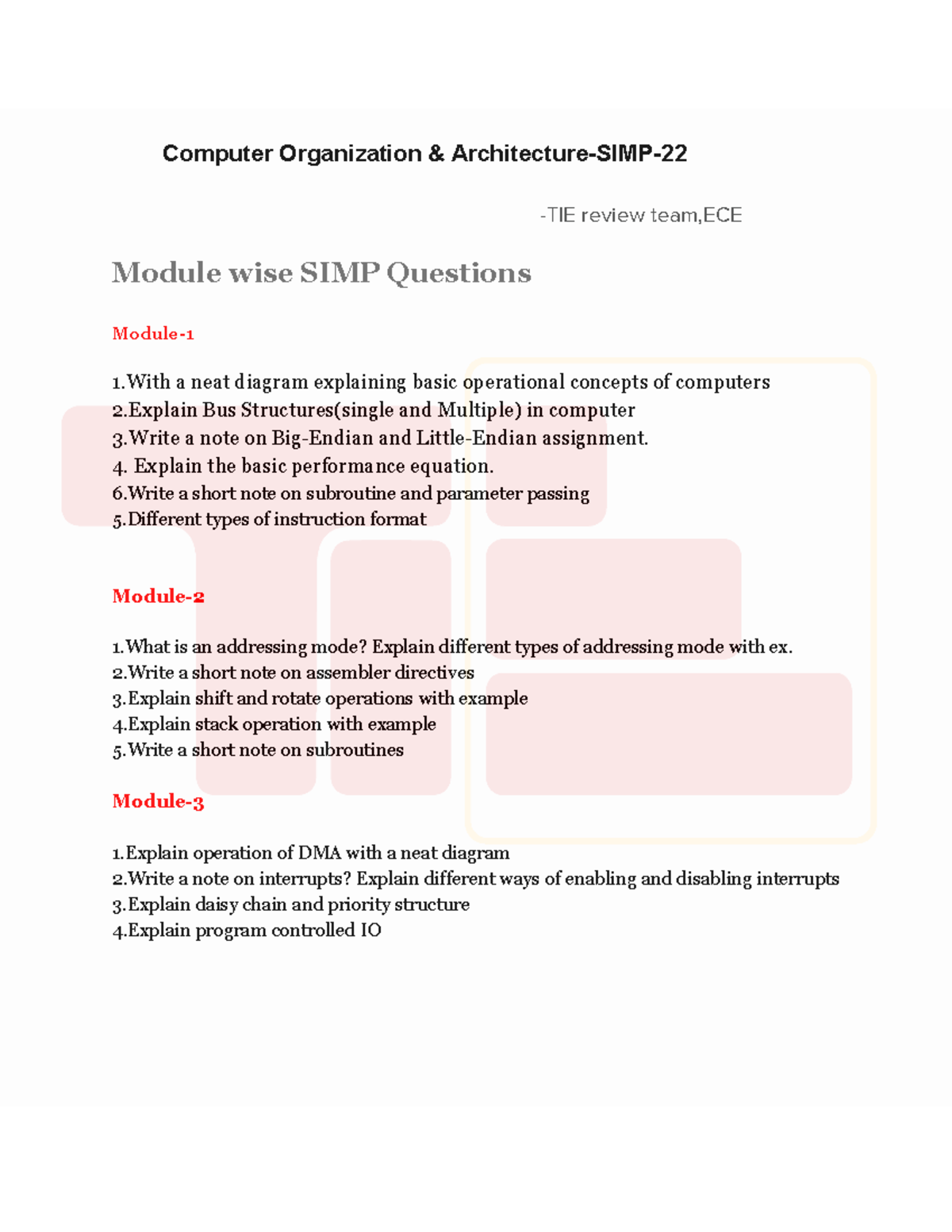 COA-Super Important questions by TIE (1)pdf-1 - Computer Organization & Architecture-SIMP-TIE ...