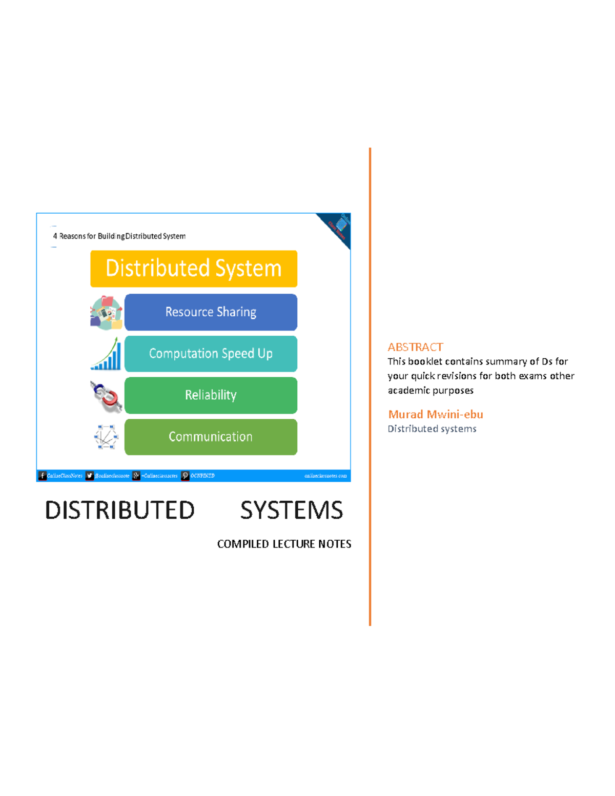Distributive System Compile - DISTRIBUTED SYSTEMS COMPILED LECTURE ...