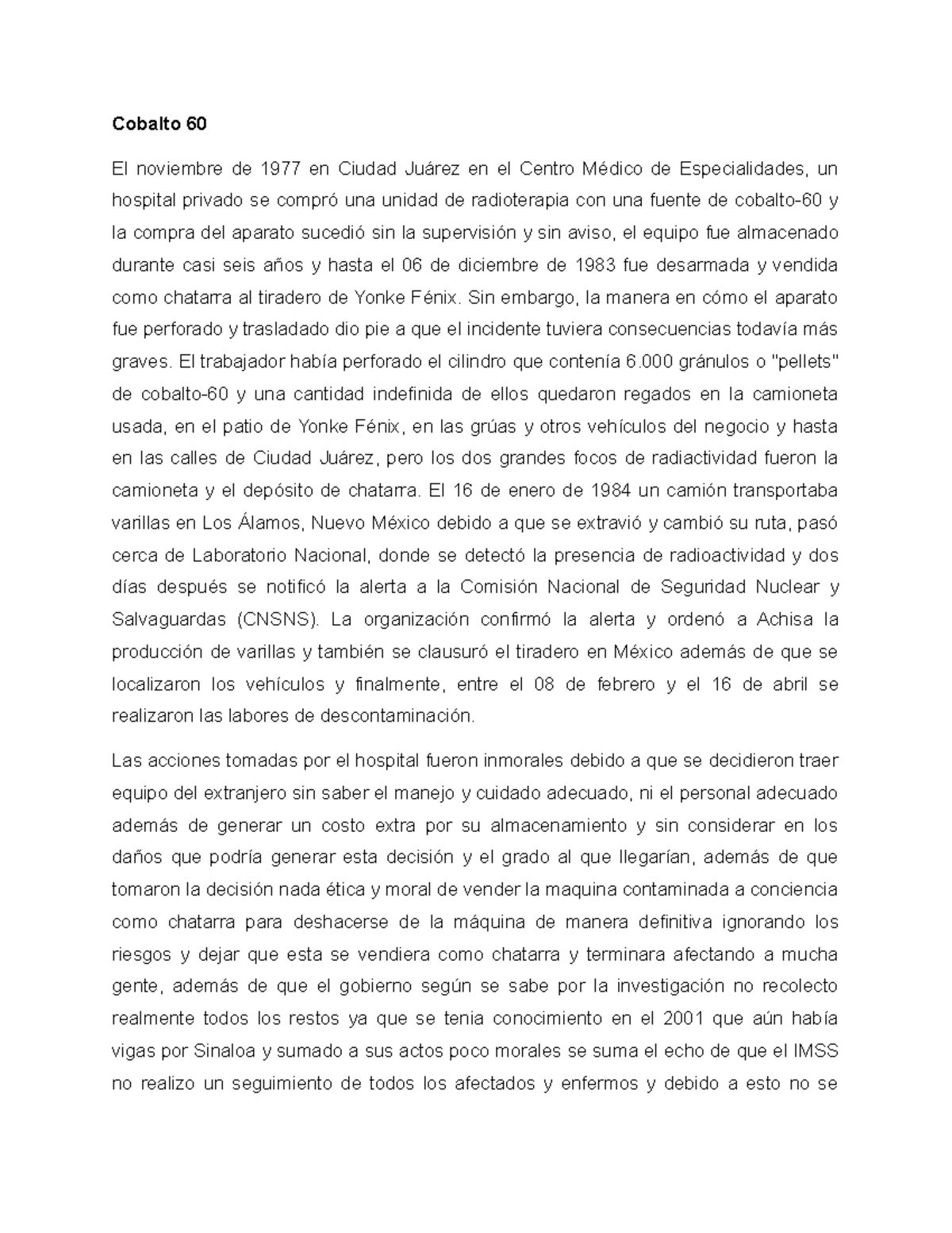 Cobalto 60 - Análisis del caso - Cobalto 60 El noviembre de 1977 en ...