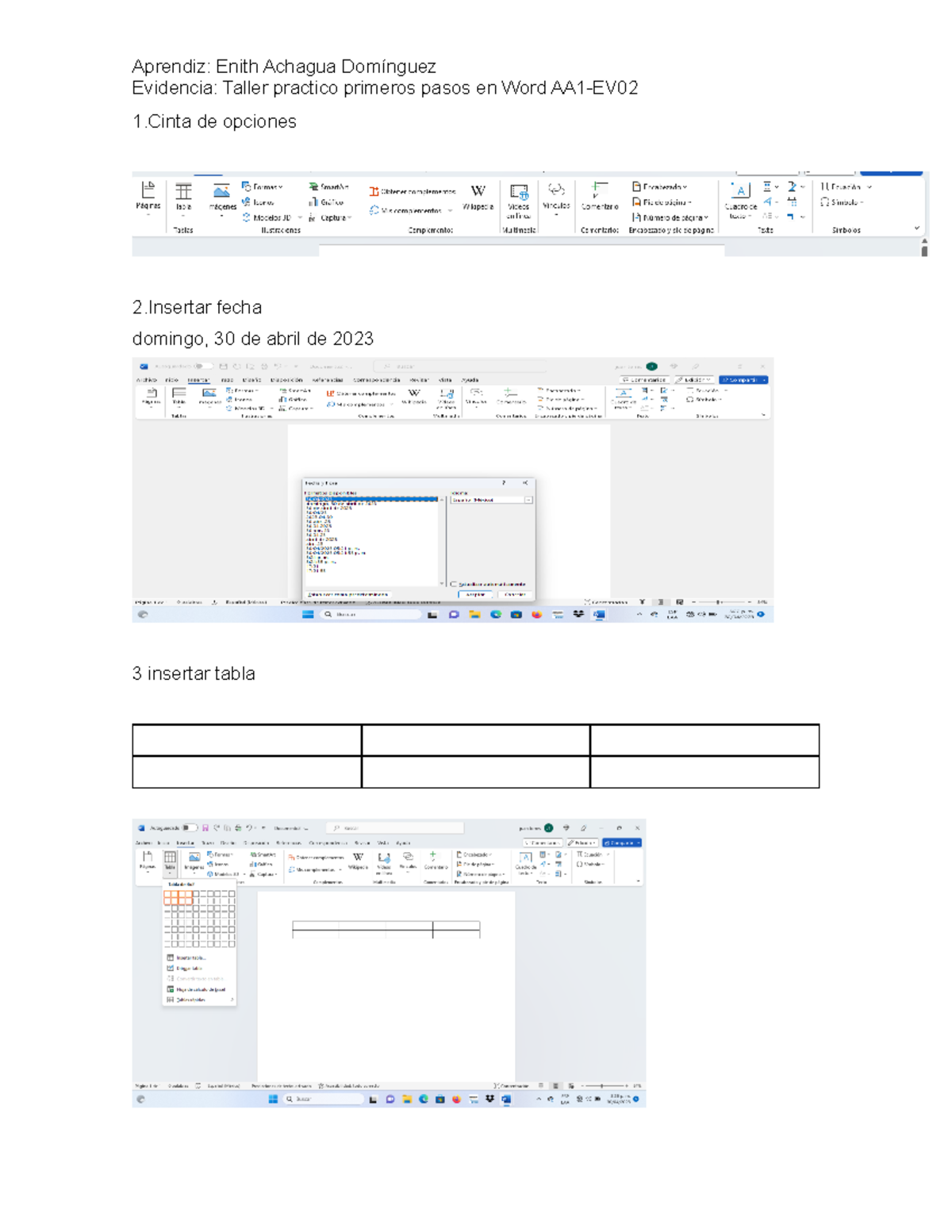 AA1 EV01taller practico primeros pasos en word. Enith Achagua ...