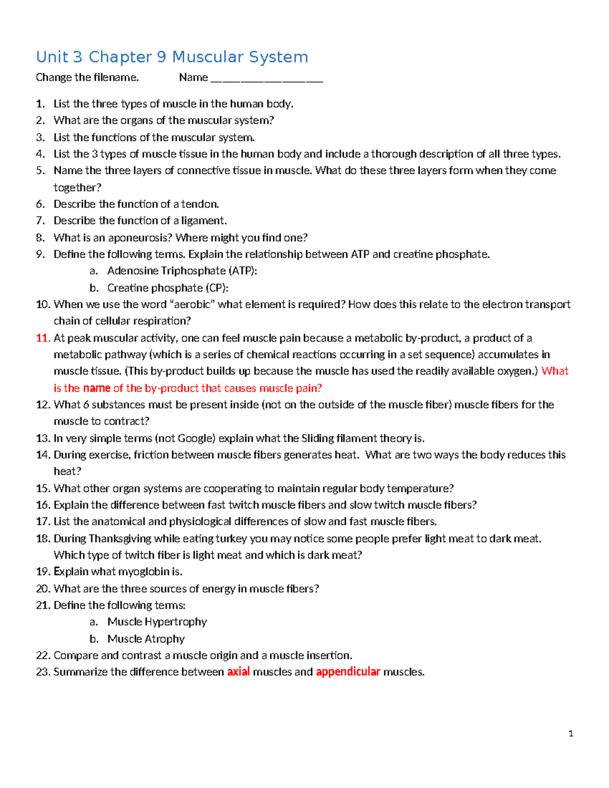 Unit3Chapter 9Musclar - Unit 3 Chapter 9 Muscular System Change the ...