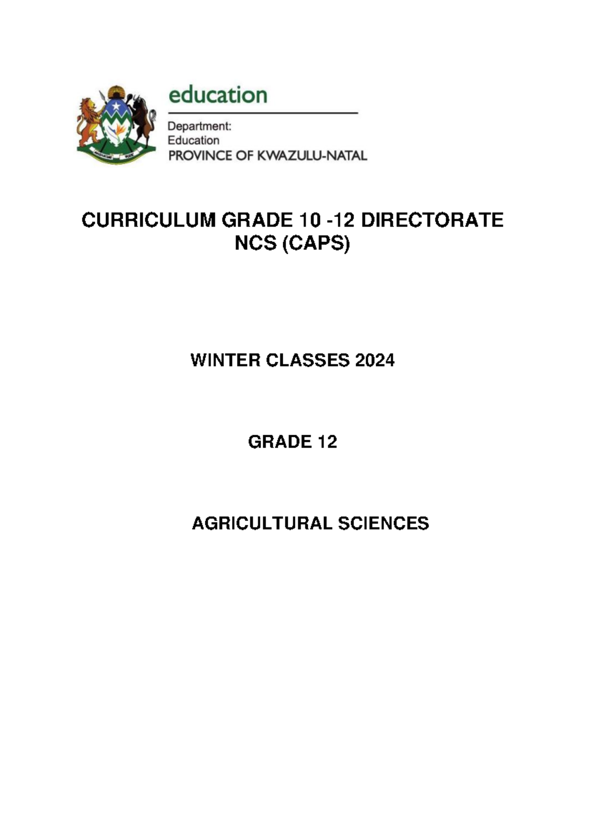 Agricultural Sciences Grade 12 Learner Winter Revision Document 2024 ...