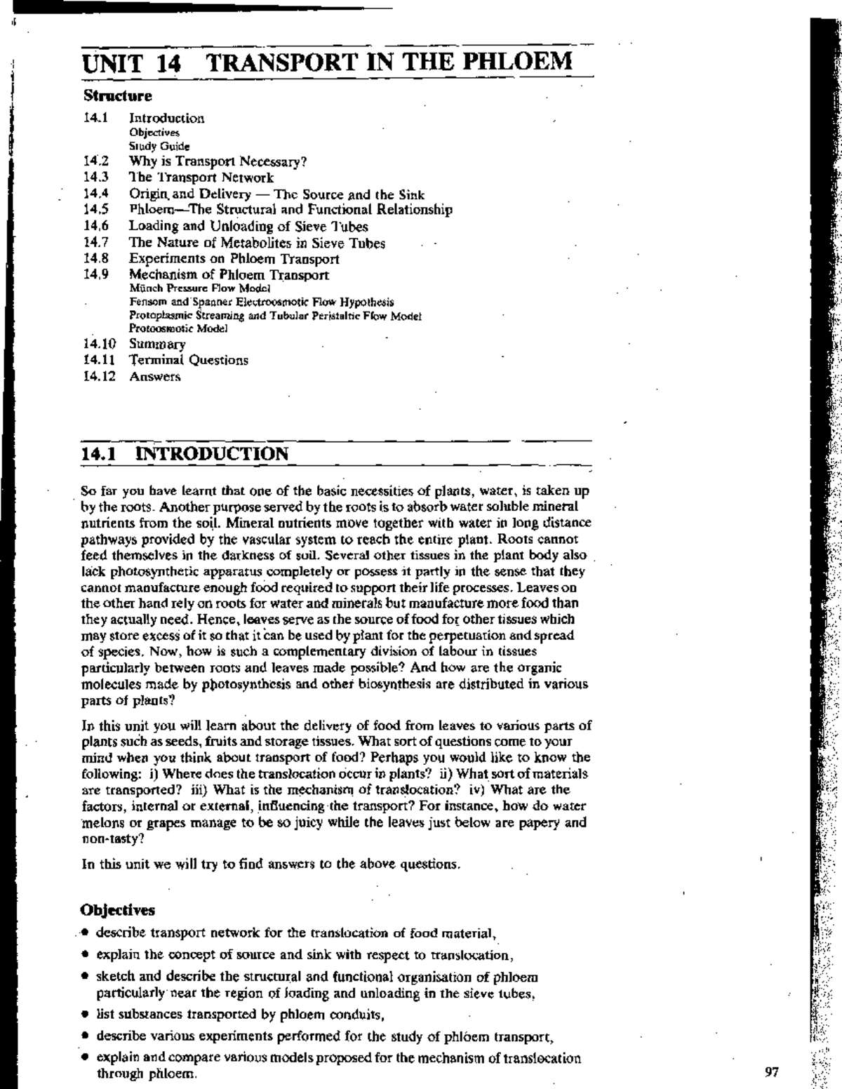 Unit-14 - UNIT 14 TRANSPORT IN THE PHLOEM Structure Introduction ...