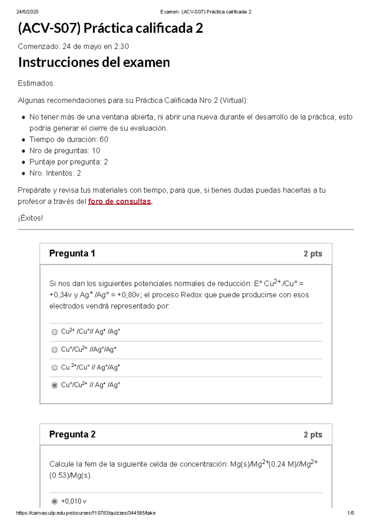 (ACV-S07) Práctica calificada 2 - (ACV-S07) Práctica calicada 2 Comenzado: 24 de mayo en 2 ...