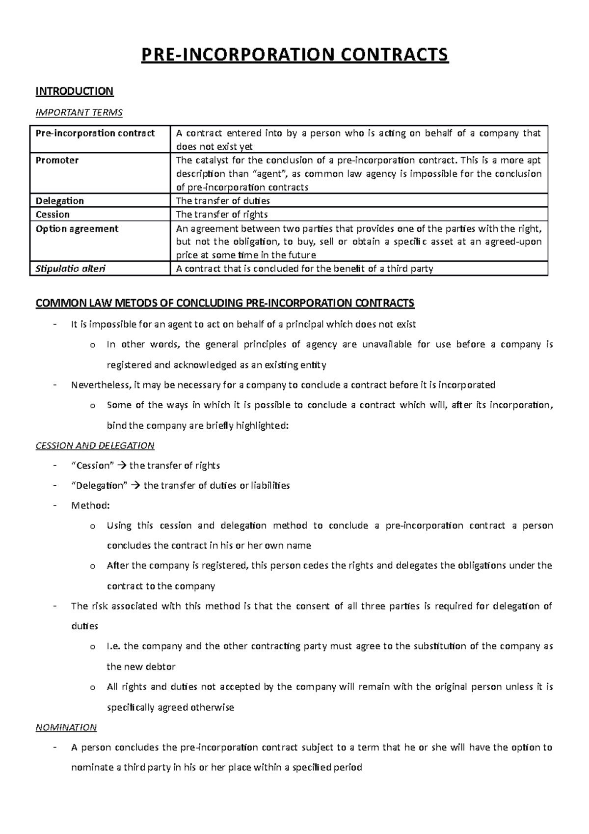 Entrepreneurial - SU 4 - Preincorporation - PRE-INCORPORATION CONTRACTS ...
