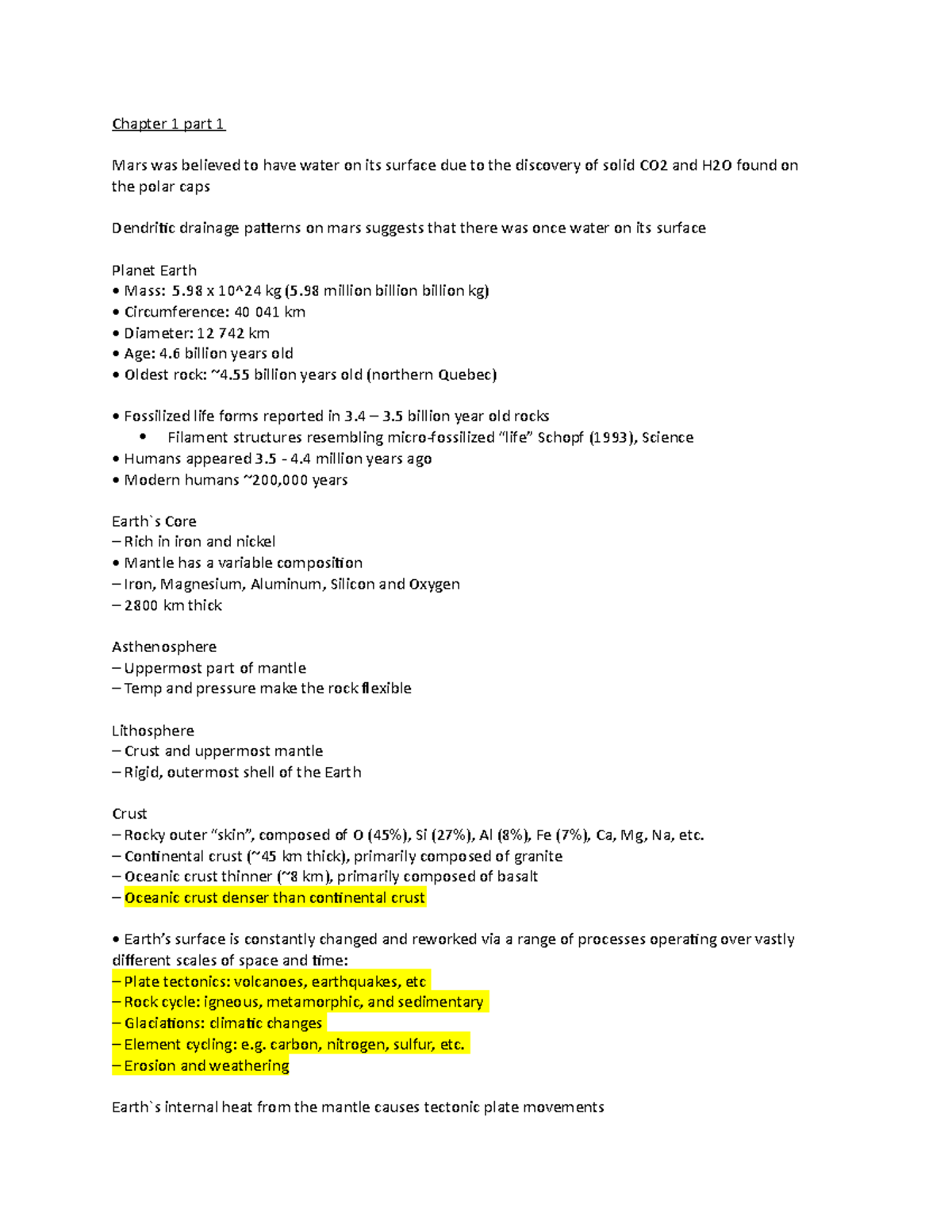 Environmental science notes 1 - Chapter 1 part 1 Mars was believed to ...