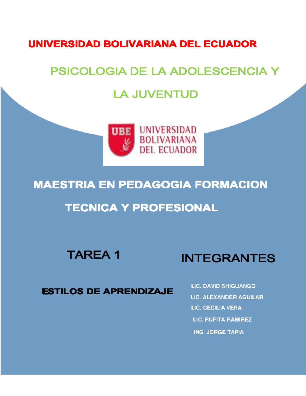 Ensayo Psicologia Final Grupo 11 - LIC. DAVID SHIGUANGO LIC. ALEXANDER ...