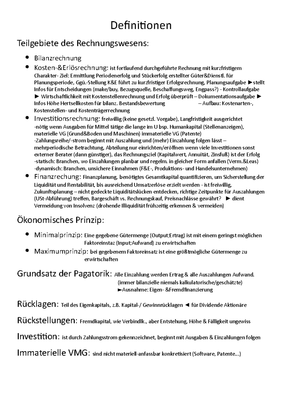 Definitionen - Dieses Dokument ist eine Mitschrift zu dem Fach "Internes Rechnungswesen" - - Studocu