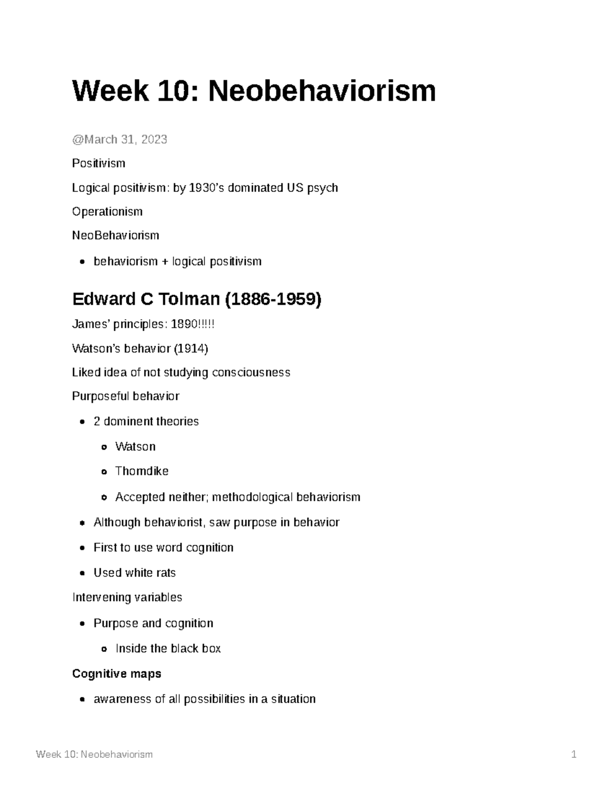 Week 10 neobehaviorism - PSY 362 - West Chester University - Studocu