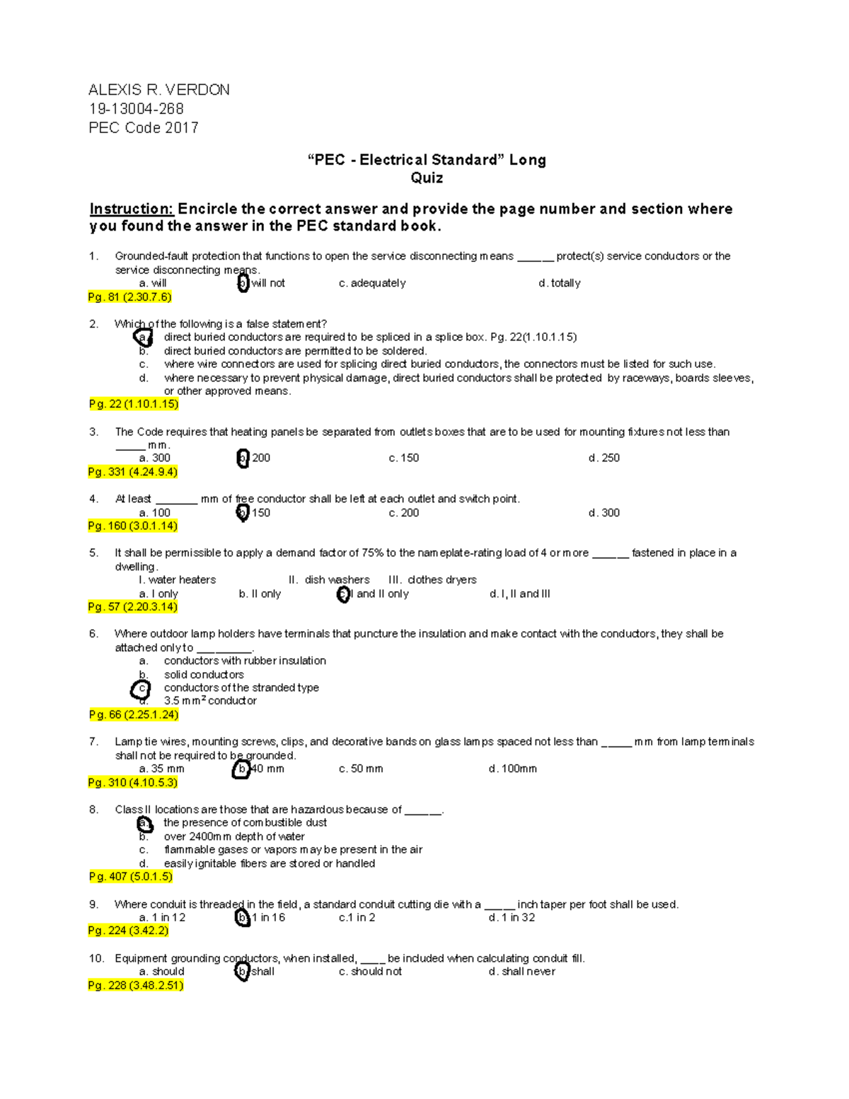 PEC Long Quiz Verdon - ALEXIS R. VERDON 19 - 13004 - 268 PEC Code 2017 ...