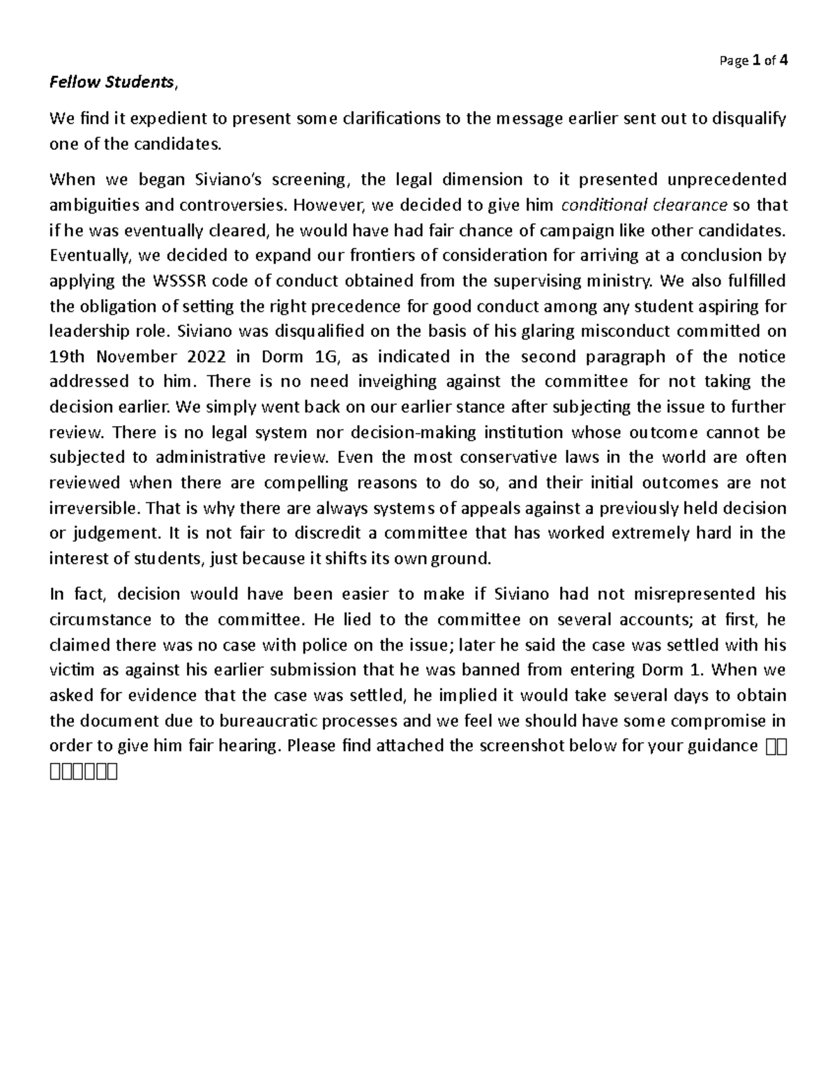 Follow up notice to Students - Fellow Students, We find it expedient to ...