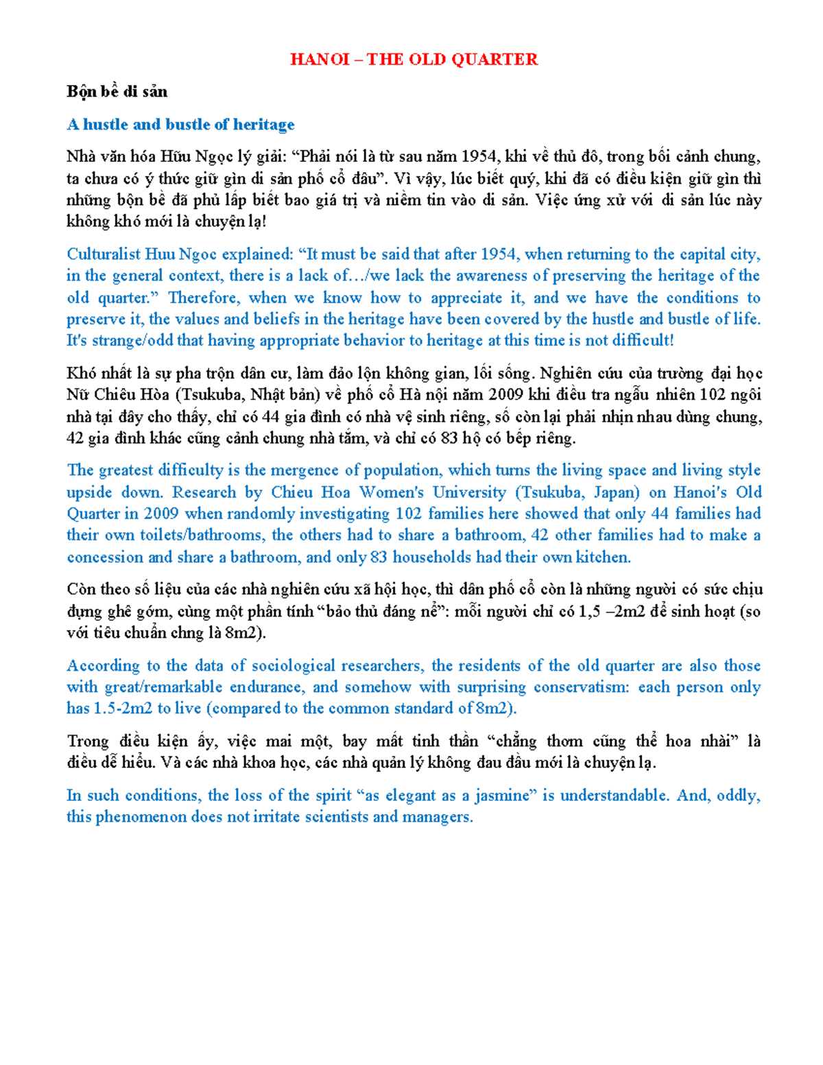 BD2-UNIT 5 - ffgfg - HANOI – THE OLD QUARTER Bộn bề di sản A hustle and ...