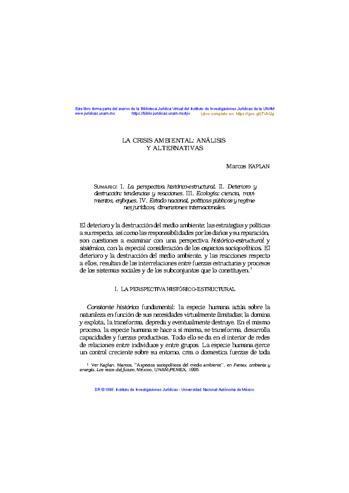 Crisis Ambiental - LA CRISIS AMBIENTAL: ANÁLISIS Y ALTERNATIVAS Marcos ...