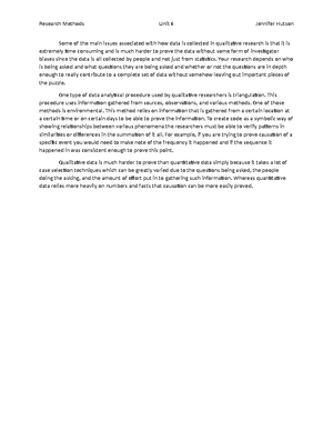 Unit5jenniferhutson - Unit 5 - Research Methods Unit 5 Jennifer Hutson In my understanding of ...