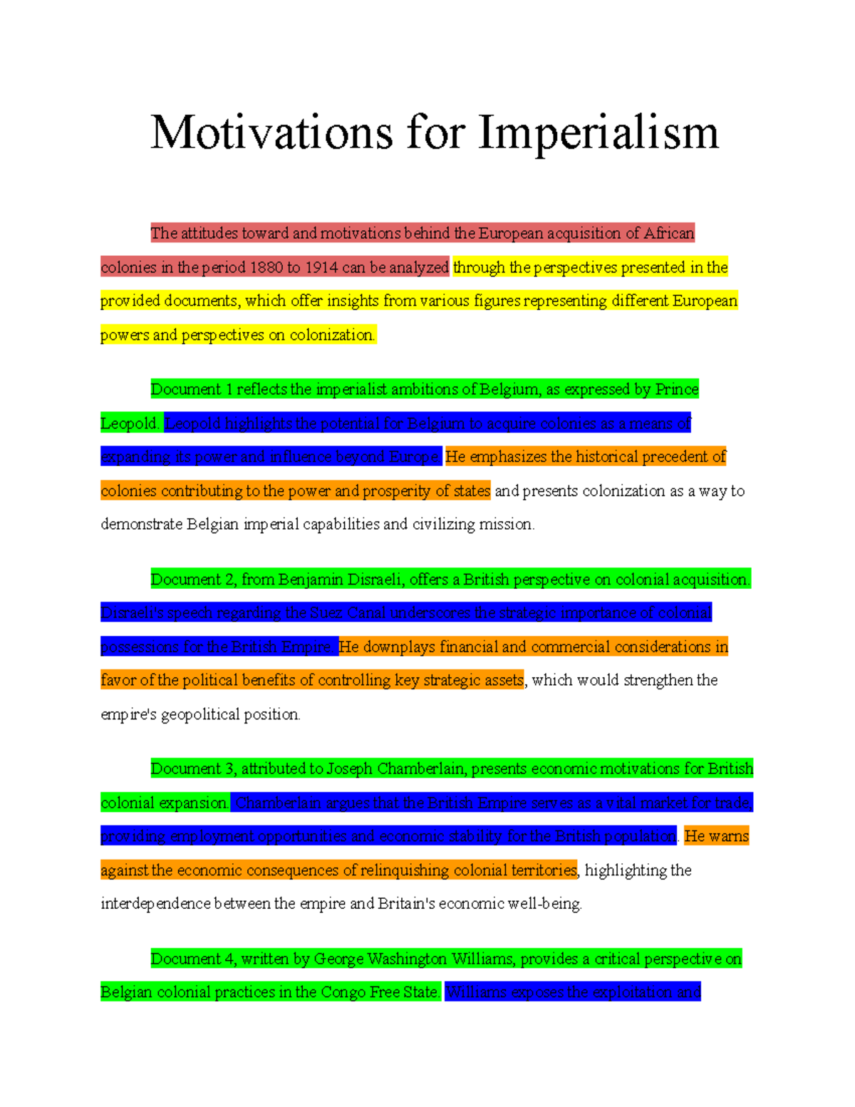 Motivations for Imperialism - Document 1 reflects the imperialist ...