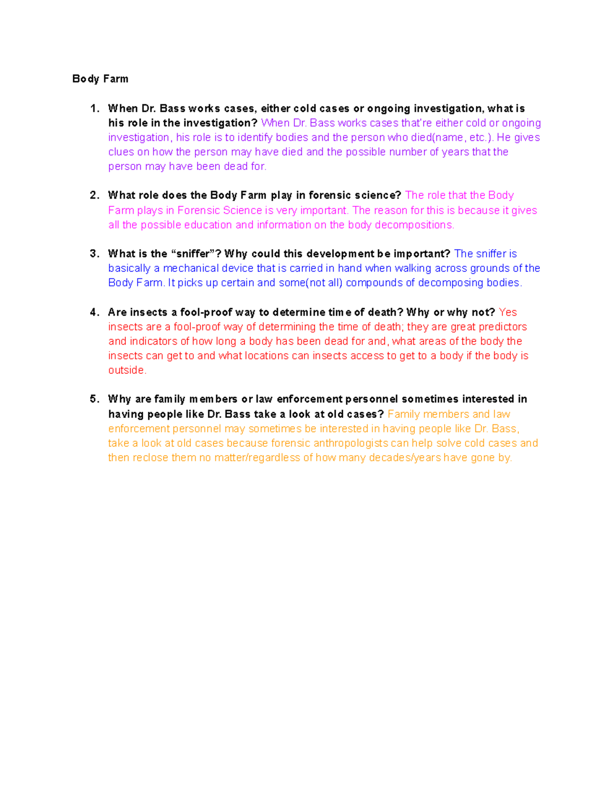 Unit 6 Lab Dropbox - N/A - Body Farm When Dr. Bass works cases, either ...
