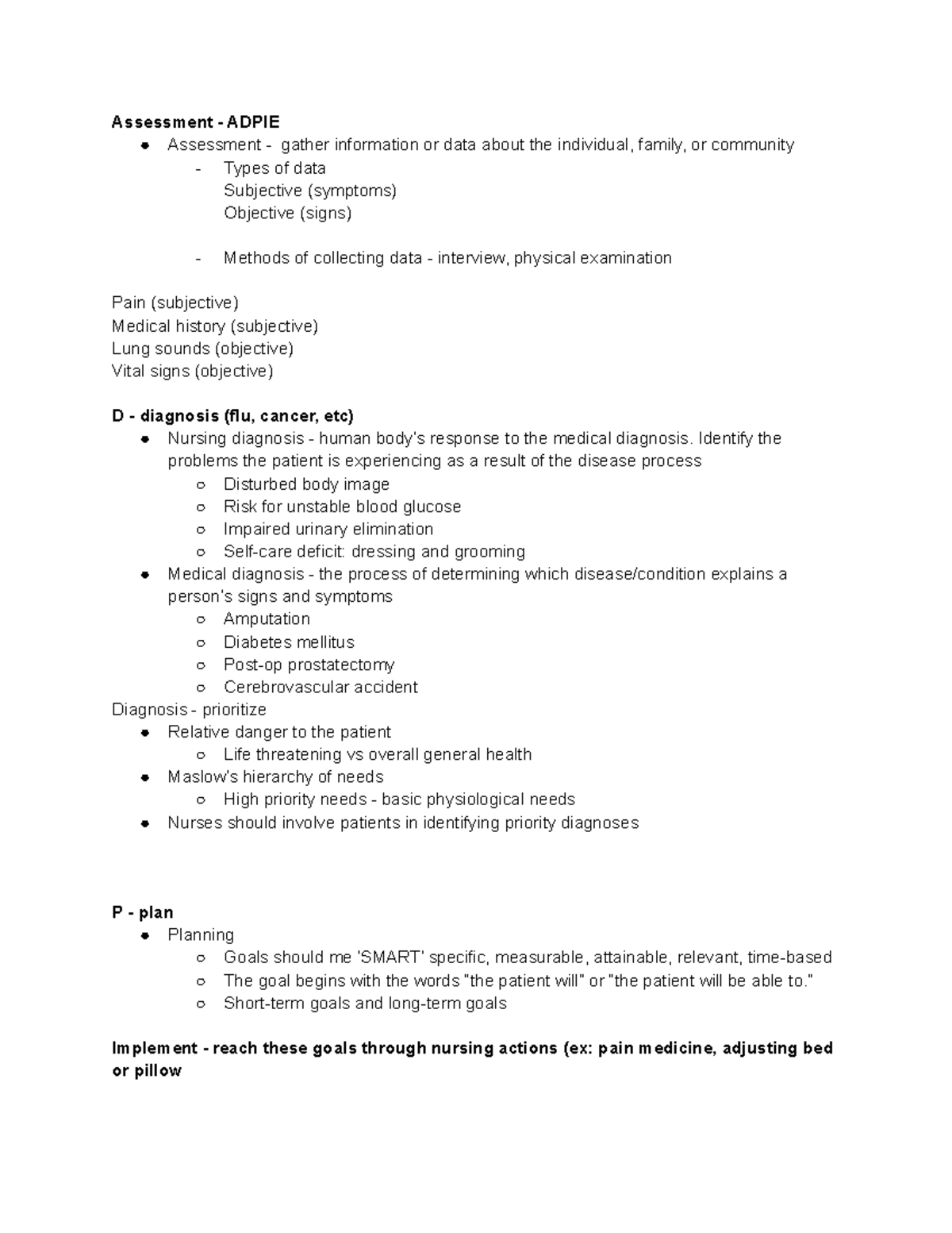 The Nursing Process Week 7 - Assessment - ADPIE Assessment - gather ...