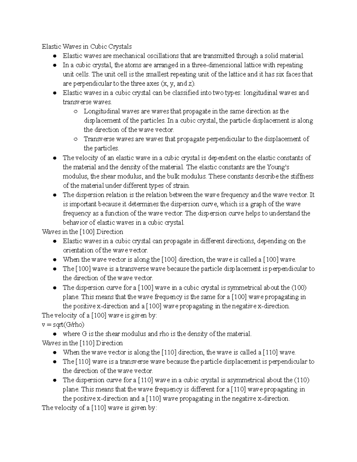 Chapter 5.1 Notes - Elastic Waves in Cubic Crystals Elastic waves are ...