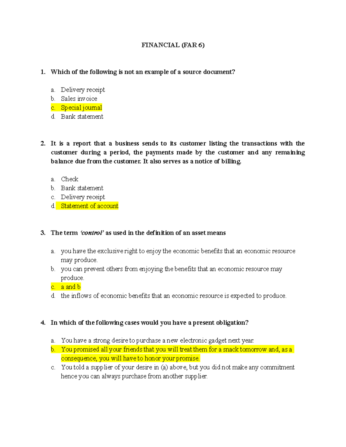 Financial FAR 6 - IT COMPOSE OF MULTIPLE CHOICE QUESTION WITH ANSWERS ...