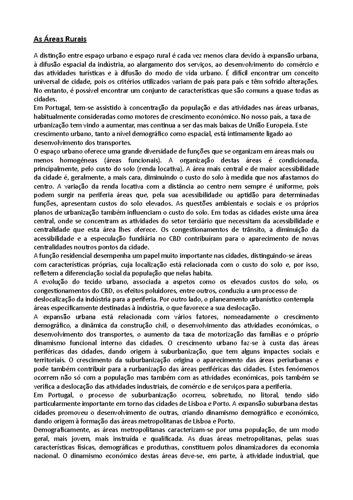 Áreas Rurais -resumos - As Áreas Rurais A distinção entre espaço urbano ...