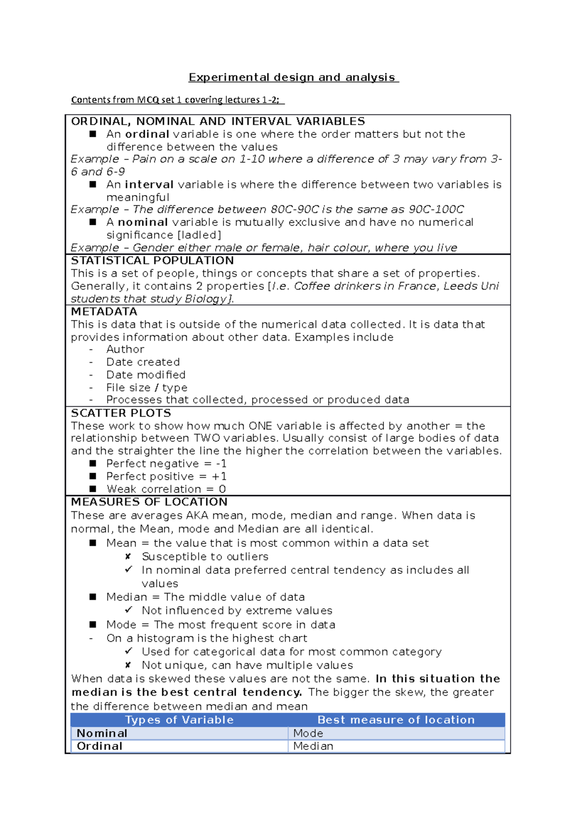 Experimental design and analysis key topics - Experimental design and ...