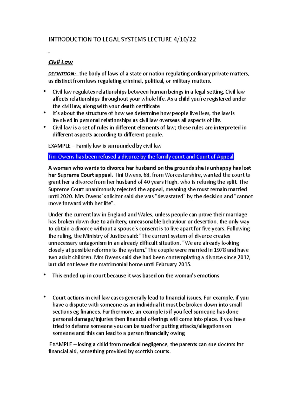 Introduction TO Legal Systems Lecture 4 - INTRODUCTION TO LEGAL SYSTEMS ...