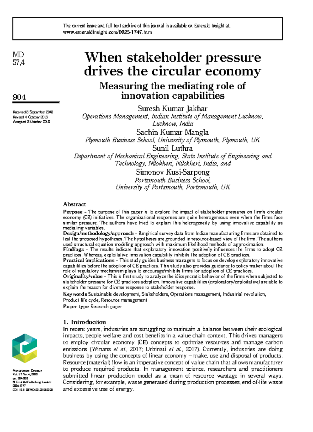 Group 12 - When stakeholder pressure drives the circular economy ...