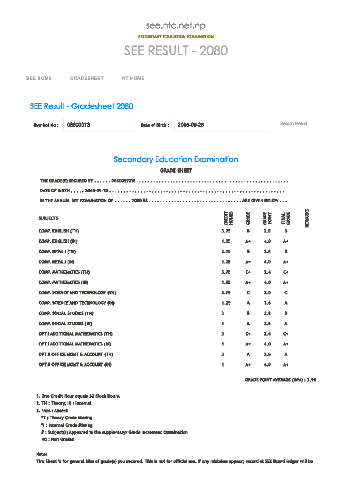 Mk - lll - see.ntc.net SECONDARY EDUCATION EXAMINATION SEE RESULT 2080 ...