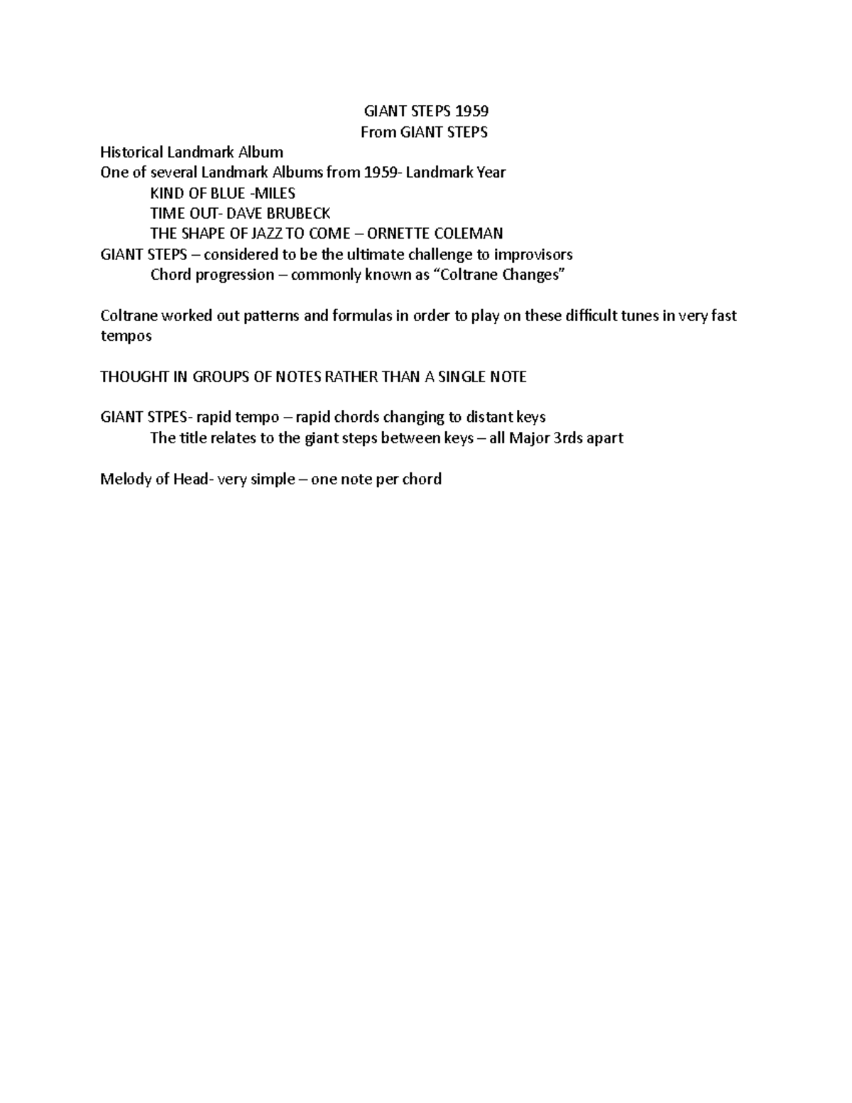 Giant Steps 1959 - NOTES - GIANT STEPS 1959 From GIANT STEPS Historical ...