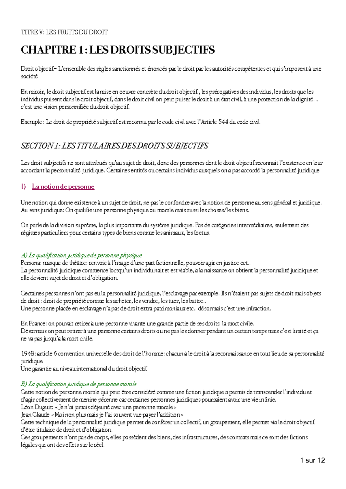 Titre 5 LES Fruits DU Droit - TITRE V: LES FRUITS DU DROIT CHAPITRE 1: LES DROITS SUBJECTIFS ...