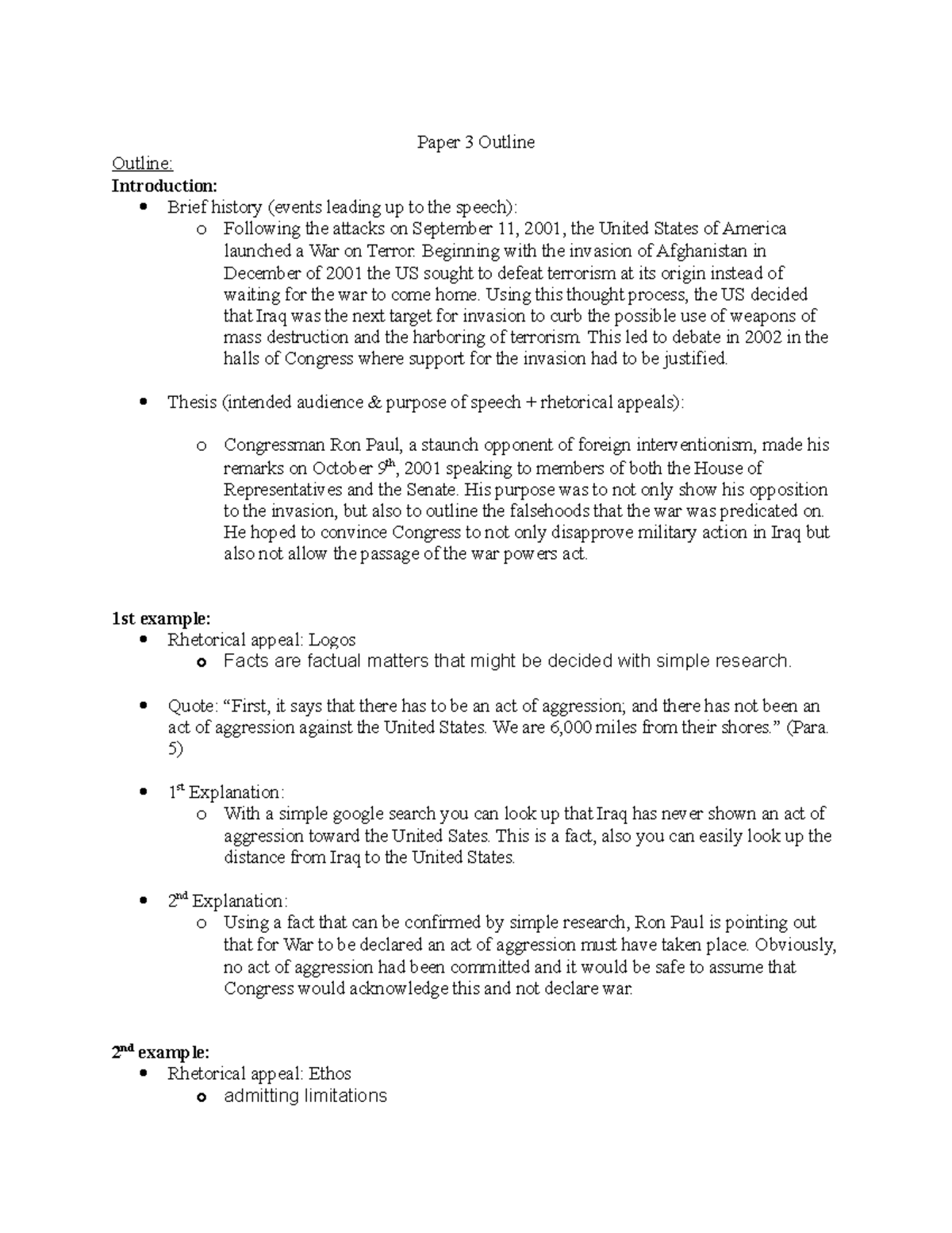 Paper 3 Outline - Paper 3 Outline Outline: Introduction: Brief history ...