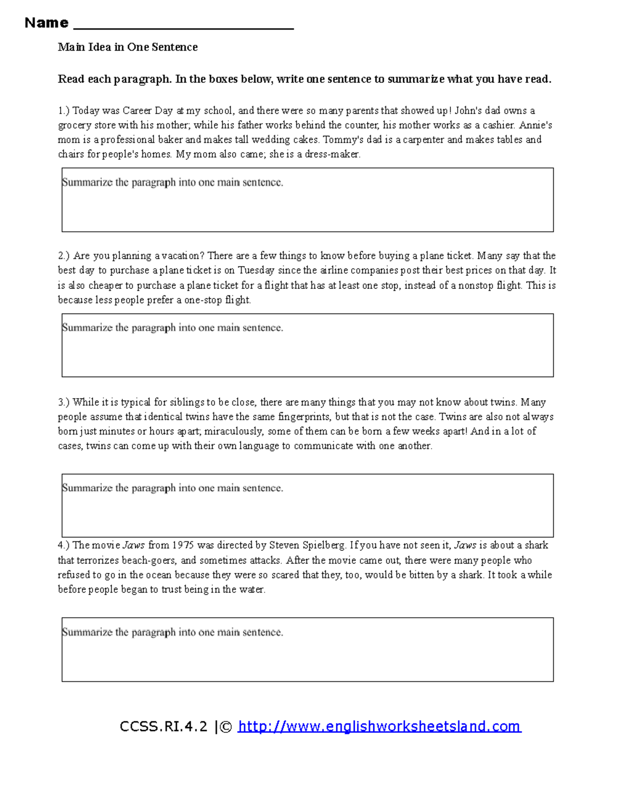 Summarizing worksheet 1-converted - Name Main Idea in One Sentence Read ...