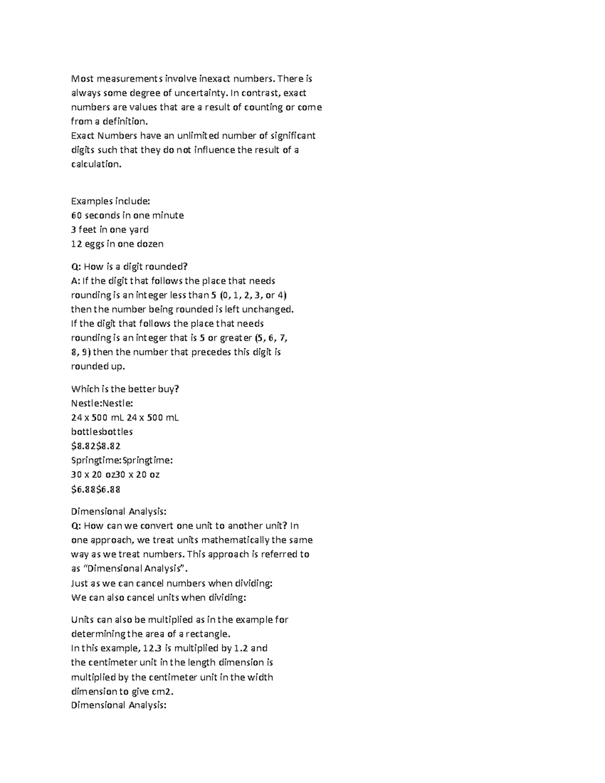 Document 16 - Chapter one notes, matter and measurement . - Most ...