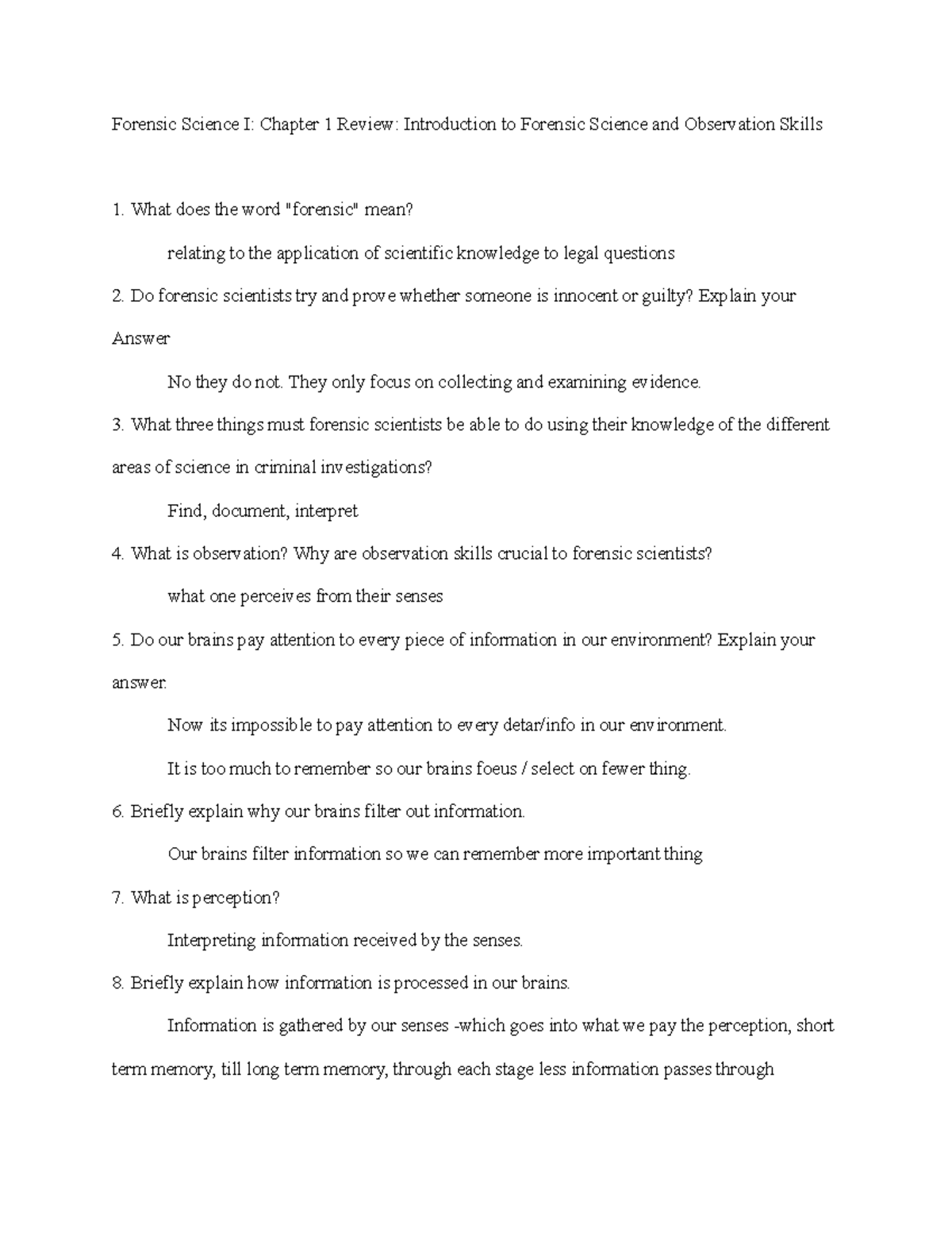 Forensic Science I Chapter 1 Review Introduction to Forensic Science ...