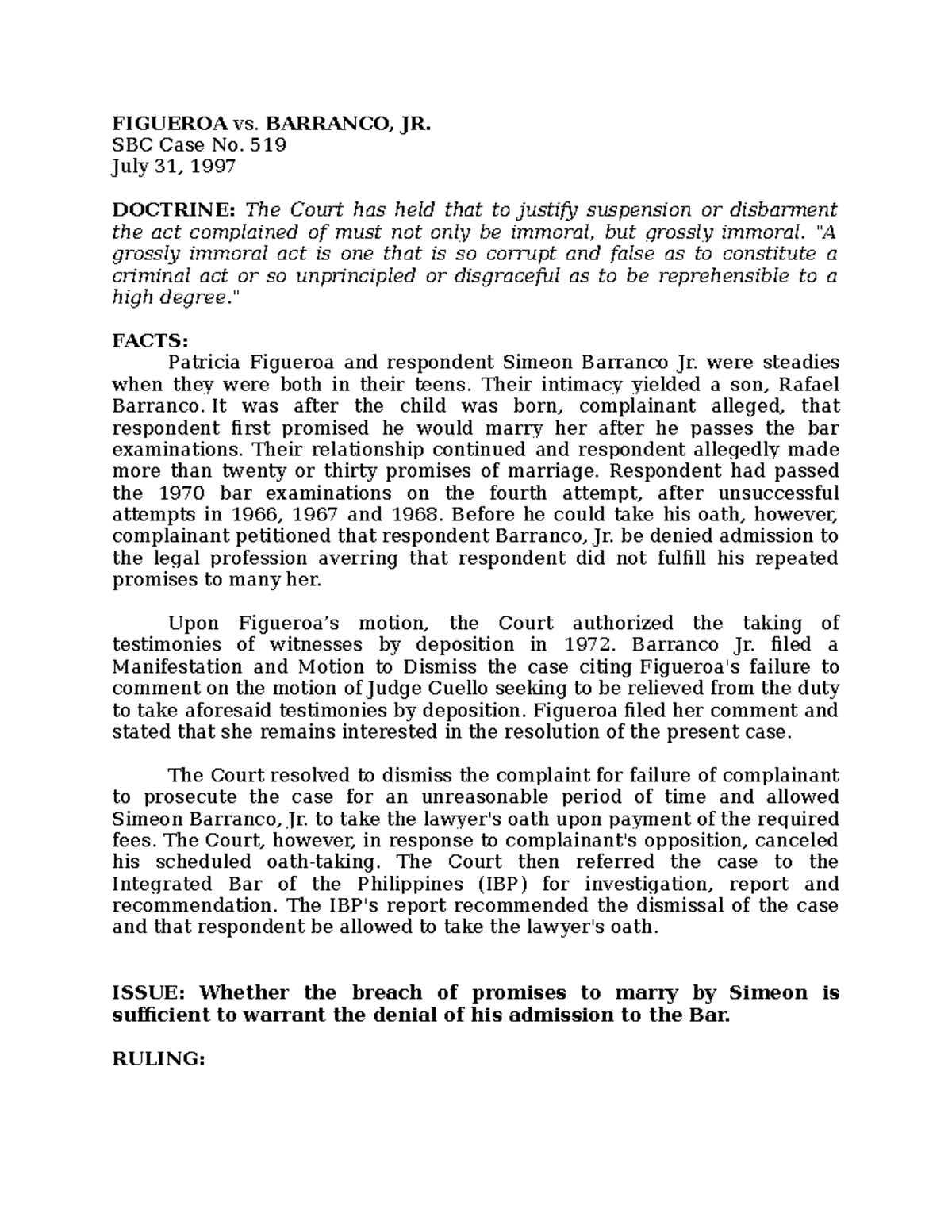 26 Figueroa vs Barranco JR - FIGUEROA vs. BARRANCO, JR. SBC Case No ...