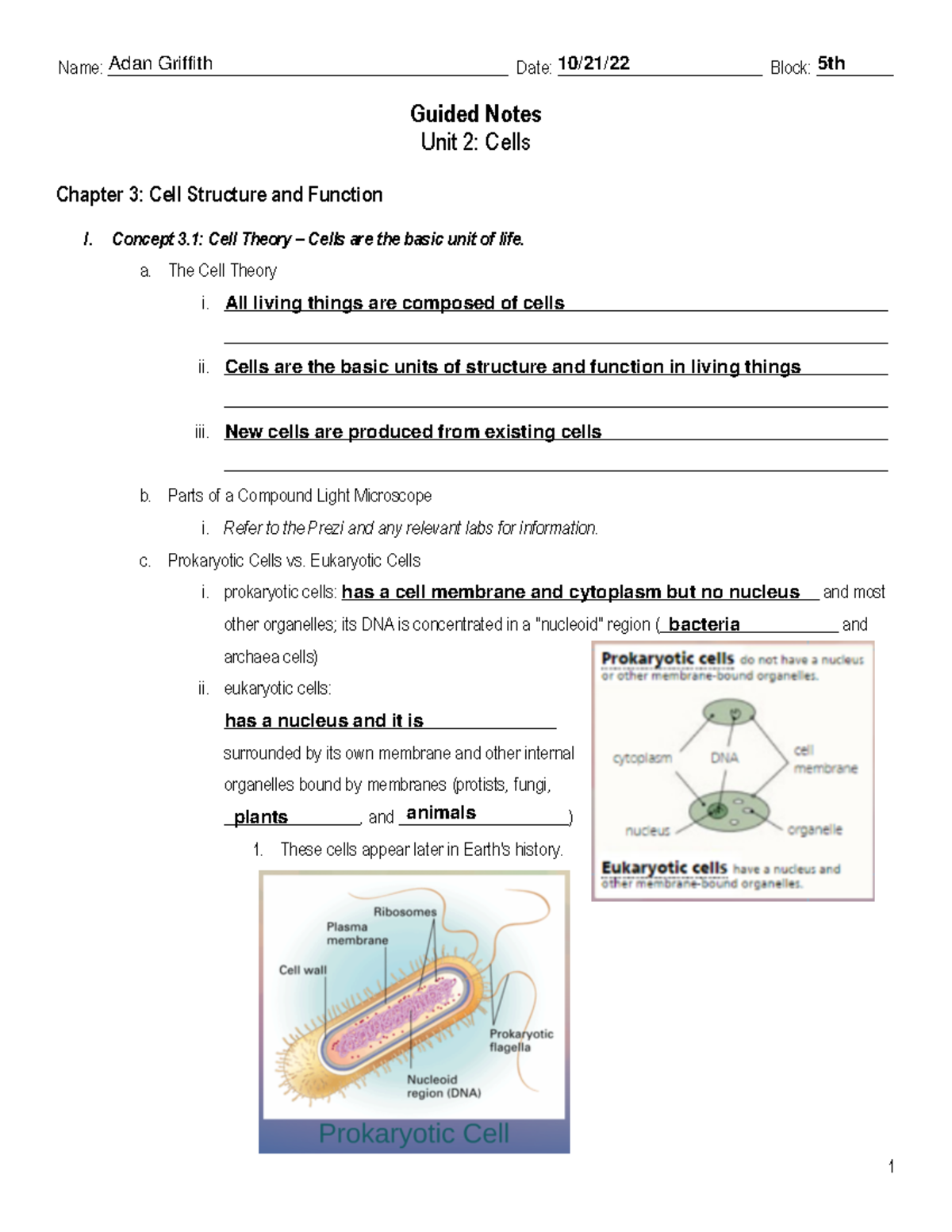 Cells Guided Notes 10-17-2022 - Name ...