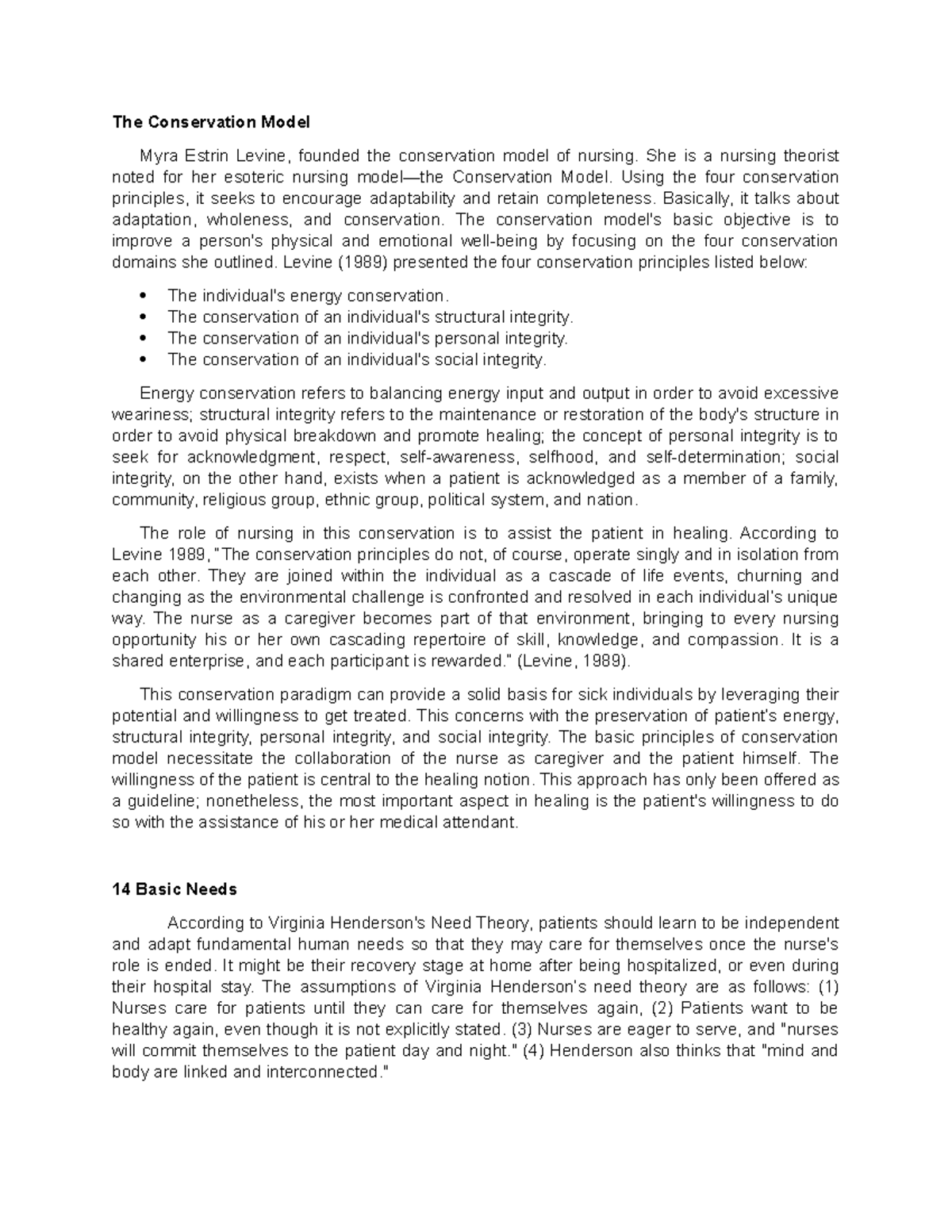 Nursing-theories-Aki - The Conservation Model Myra Estrin Levine ...