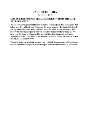 Care of the Elderly: Module Two - Lesson One - CARE OF ELDERLY MODULE 2 ...