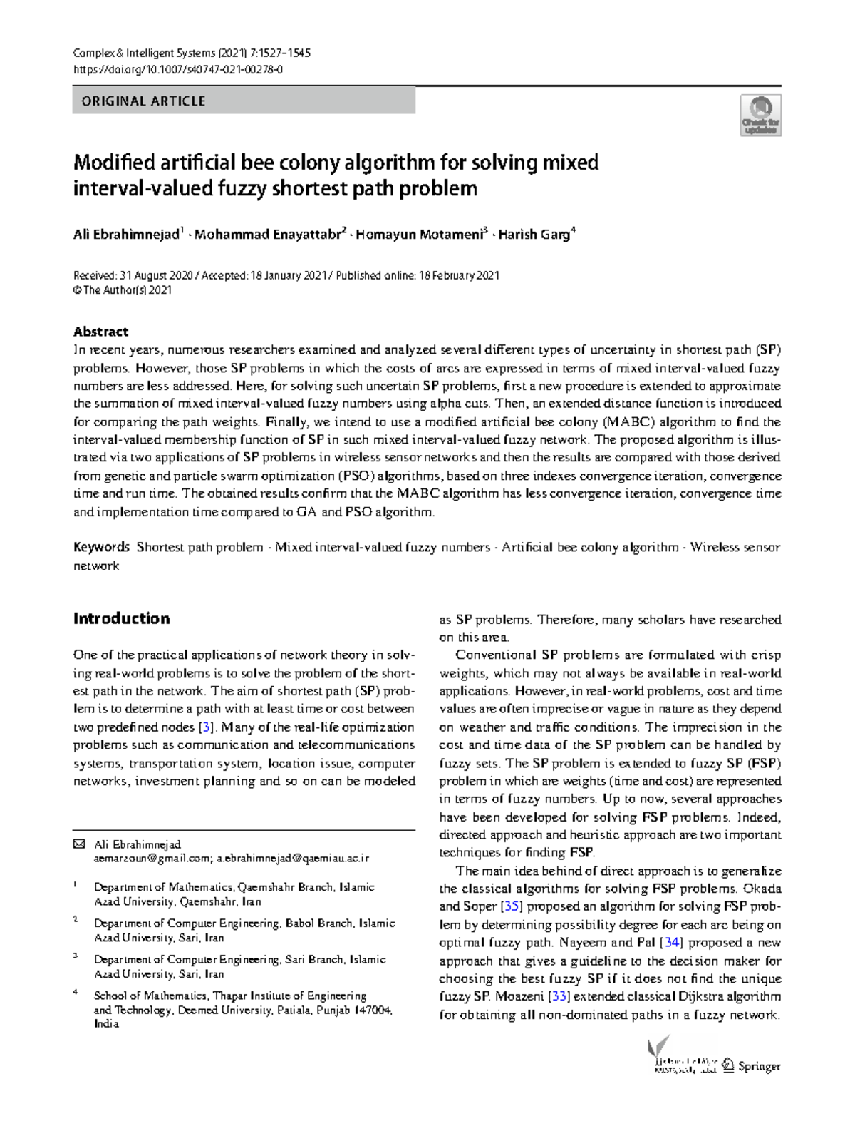 Modifed artifcial bee colony algorithm for solving mixed (2021) - Vol ...