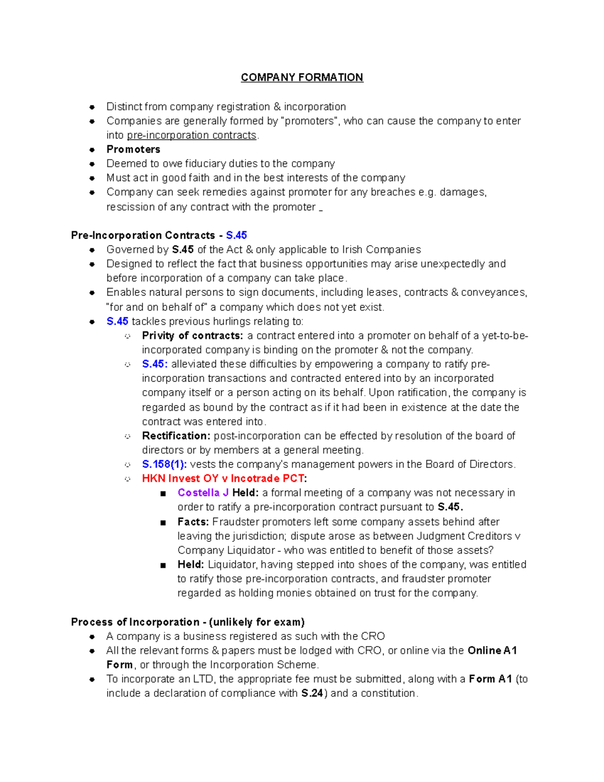 Company Formation In Detail LW229 NUI Galway StuDocu