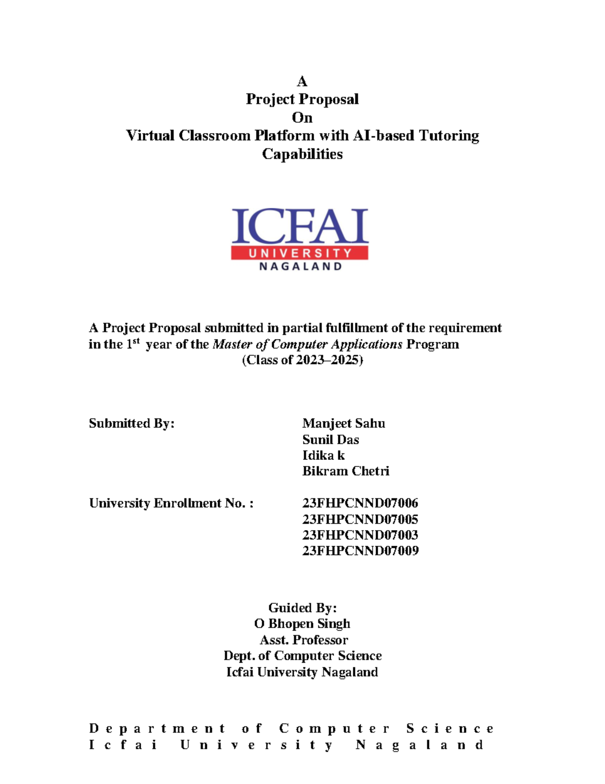 Proposal - : 23FHPCNND 23FHPCNND 23FHPCNND 23FHPCNND Guided By: O ...