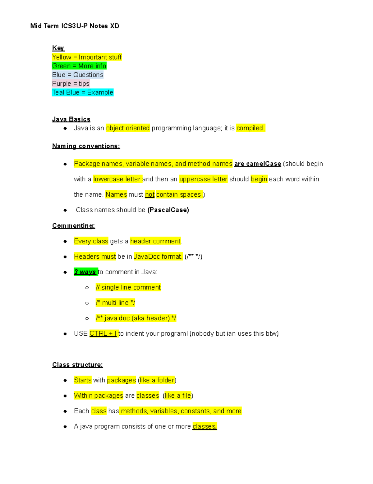 Java Review These Are Summary Notes For Java Including Variables