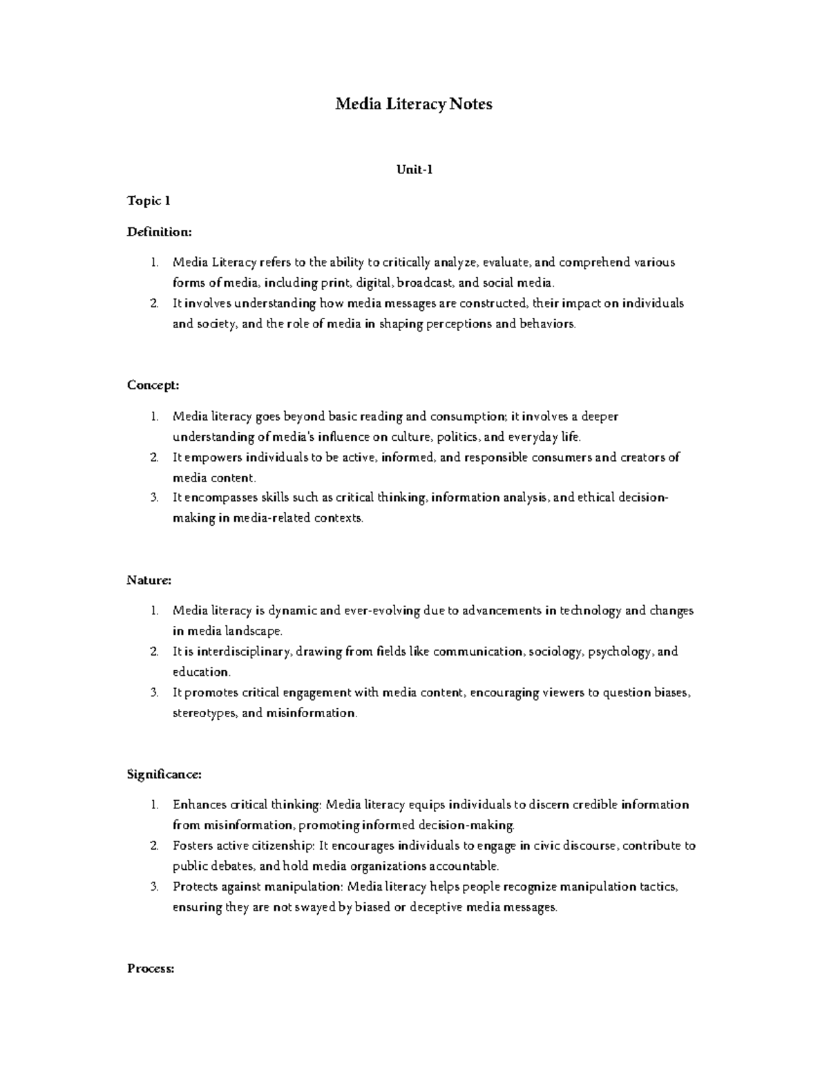 Unit 1 - Media Literacy Notes Unit-I Topic 1 Definition: Media Literacy ...