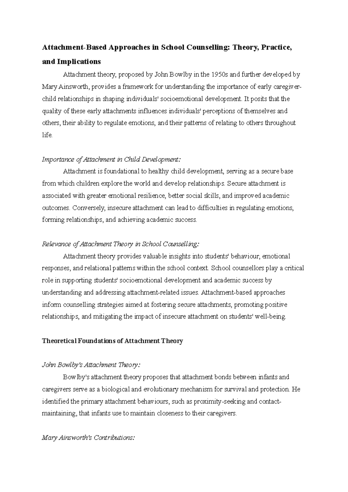 Attachment based approaches - Attachment-Based Approaches in School ...